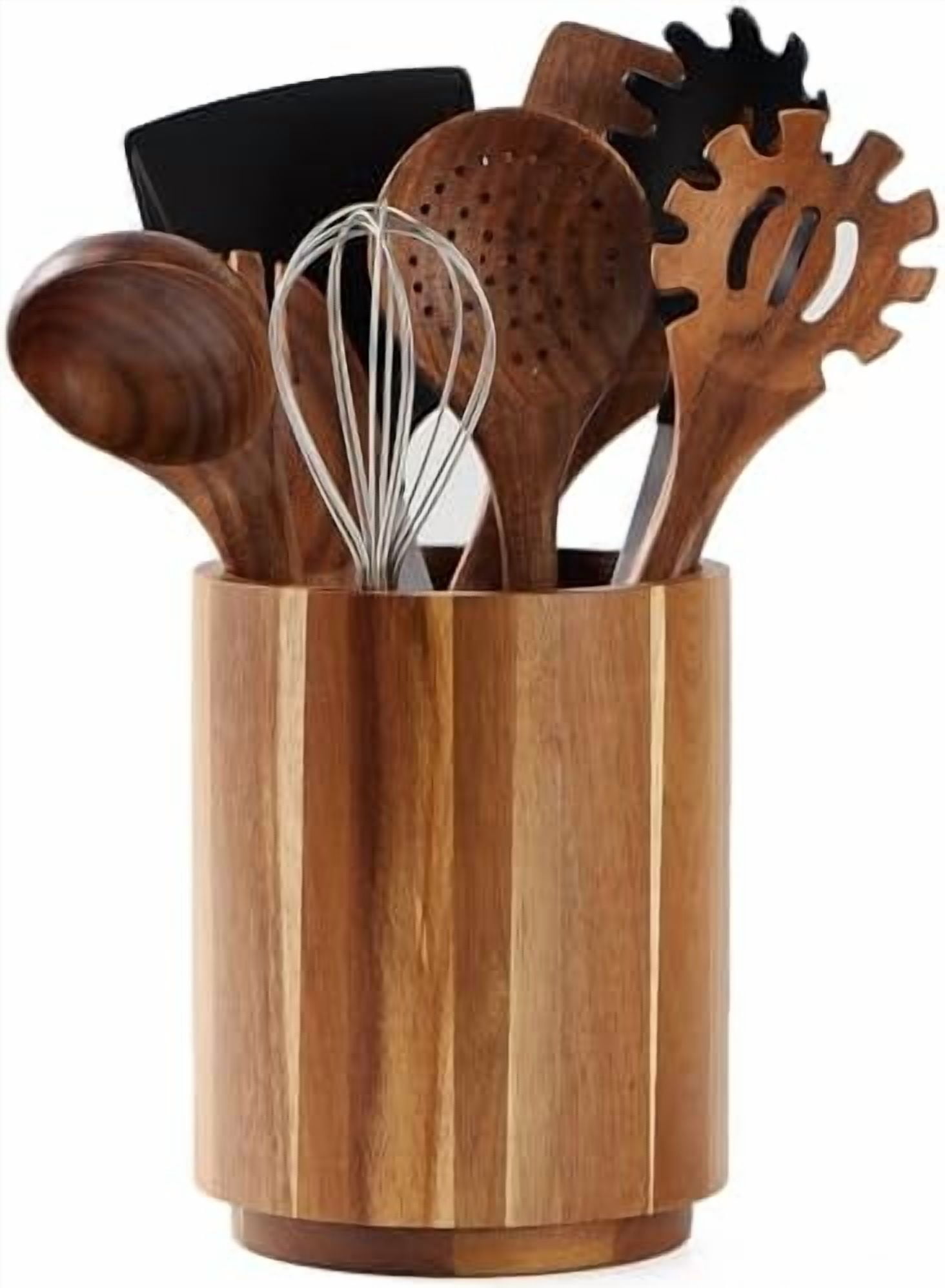 Acacia Wood Utensil Holder for Kitchen Counter, 360° Rotating 7.2 ...