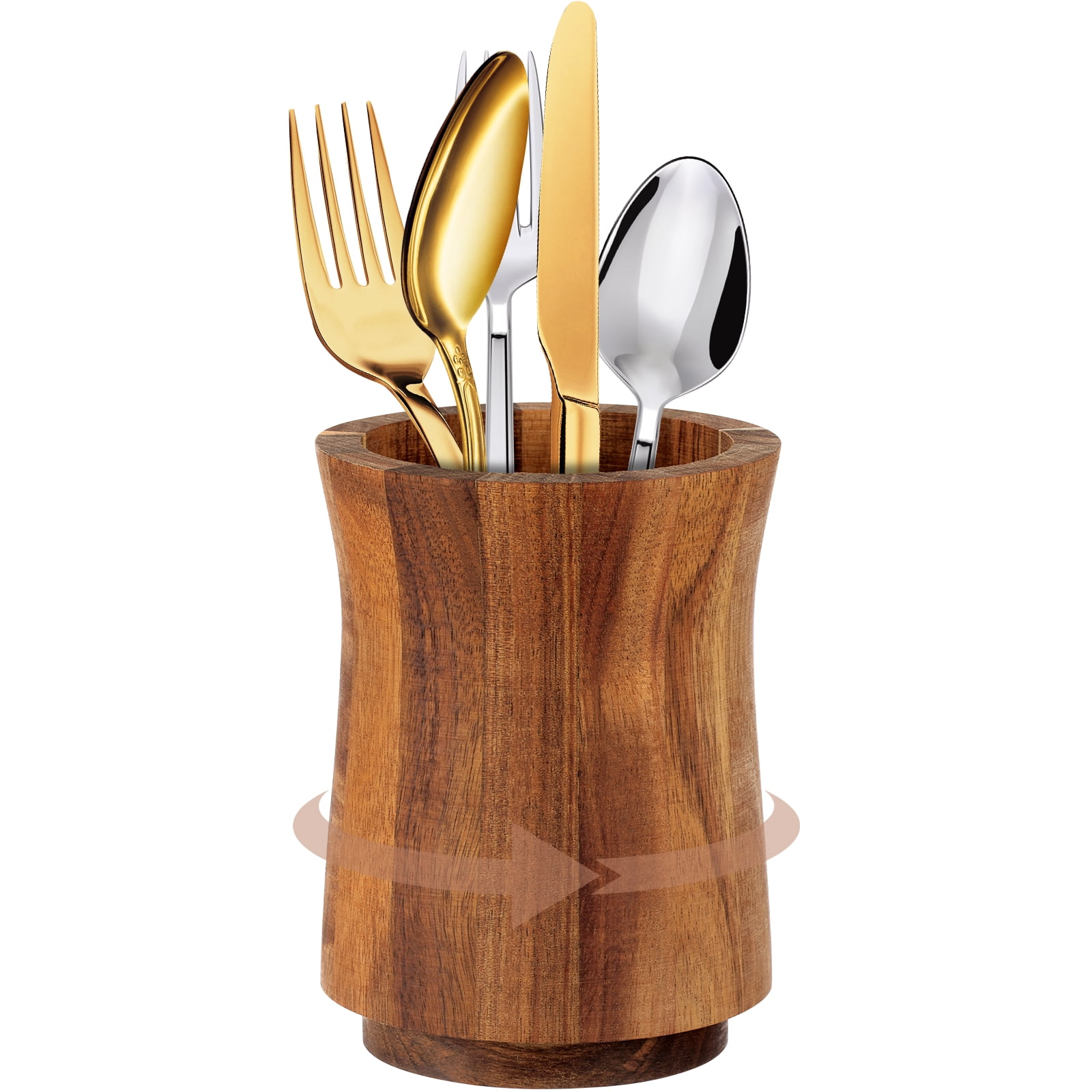 Acacia Wood Utensil Holder for Kitchen Counter 360° Rotating Cooking ...