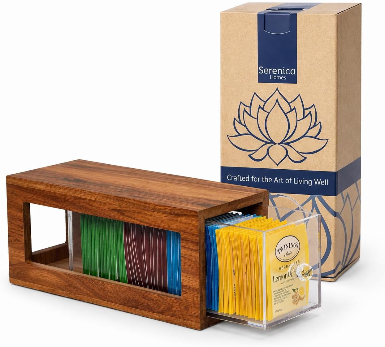 Acacia Wood and Acrylic Drawer Tea Bag Holder – Durable & Elegant Tea ...