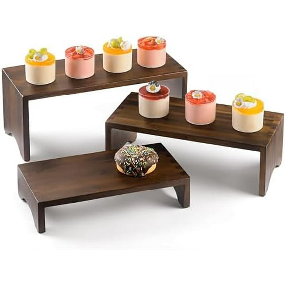 Acacia Wooden 3 Tier Cupcake Stand - Risers for Display for Food Buffet ...