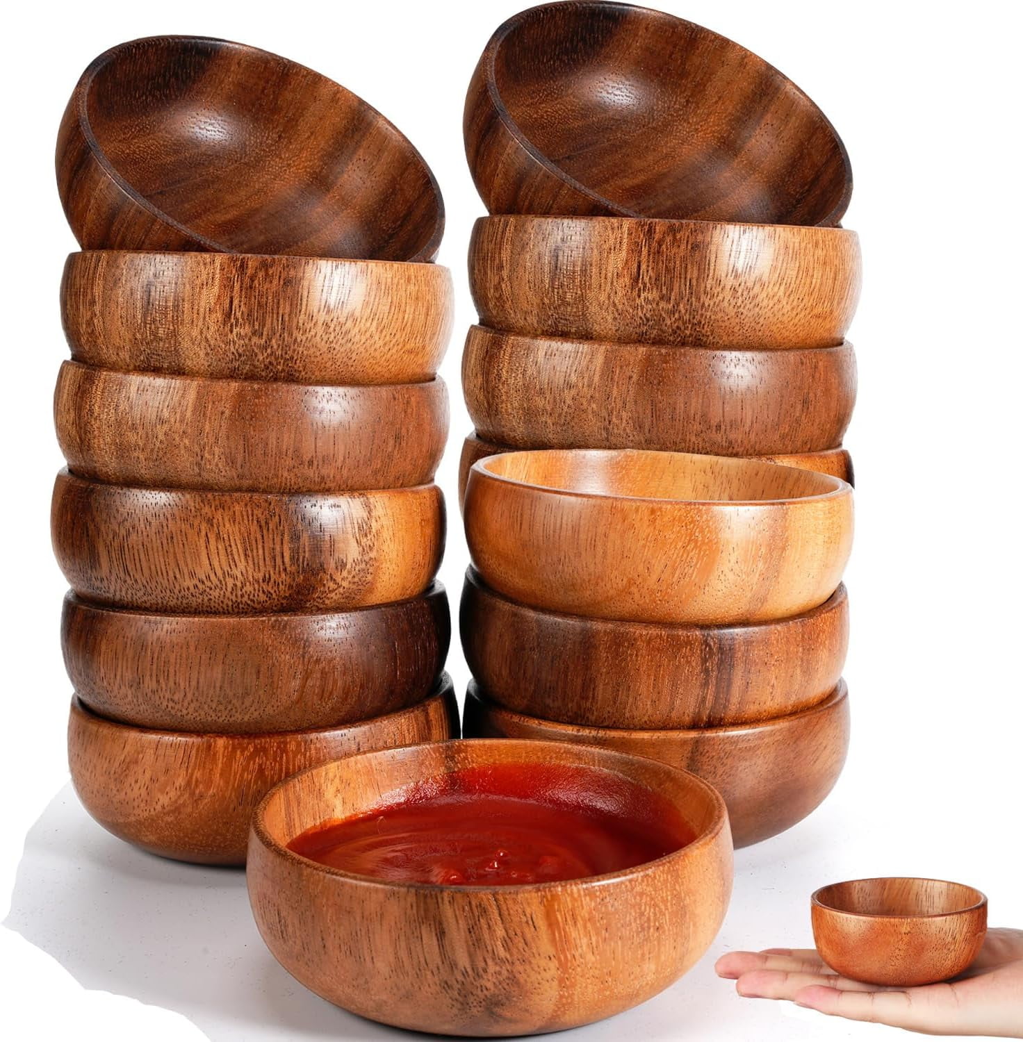Acacia Wooden Bowls Small Calabash Bowls Round Wood Salad Hand Carved ...
