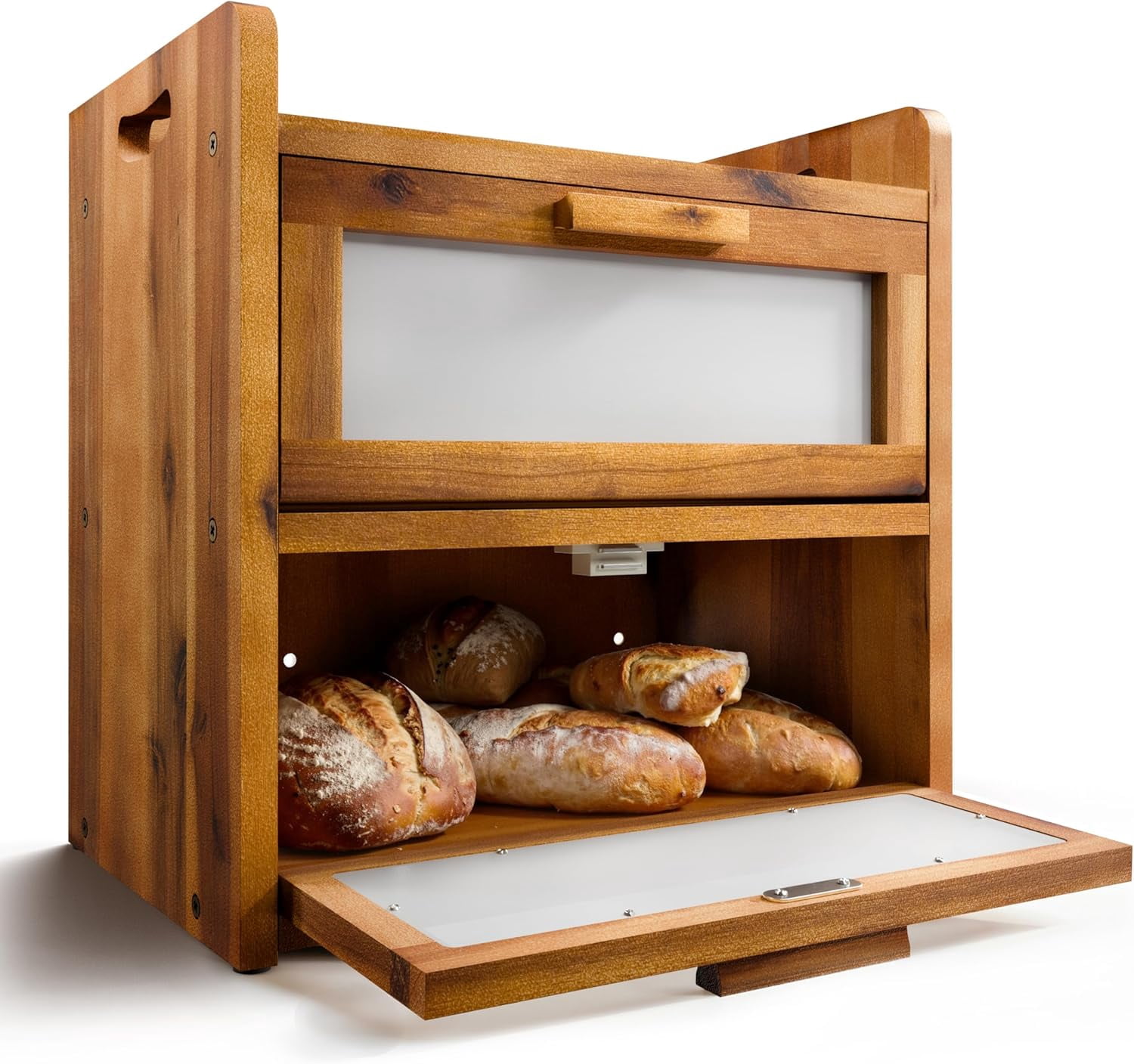 Acacia Wooden Countertop Bread Box, Breadbox for Kitchen Countertop ...