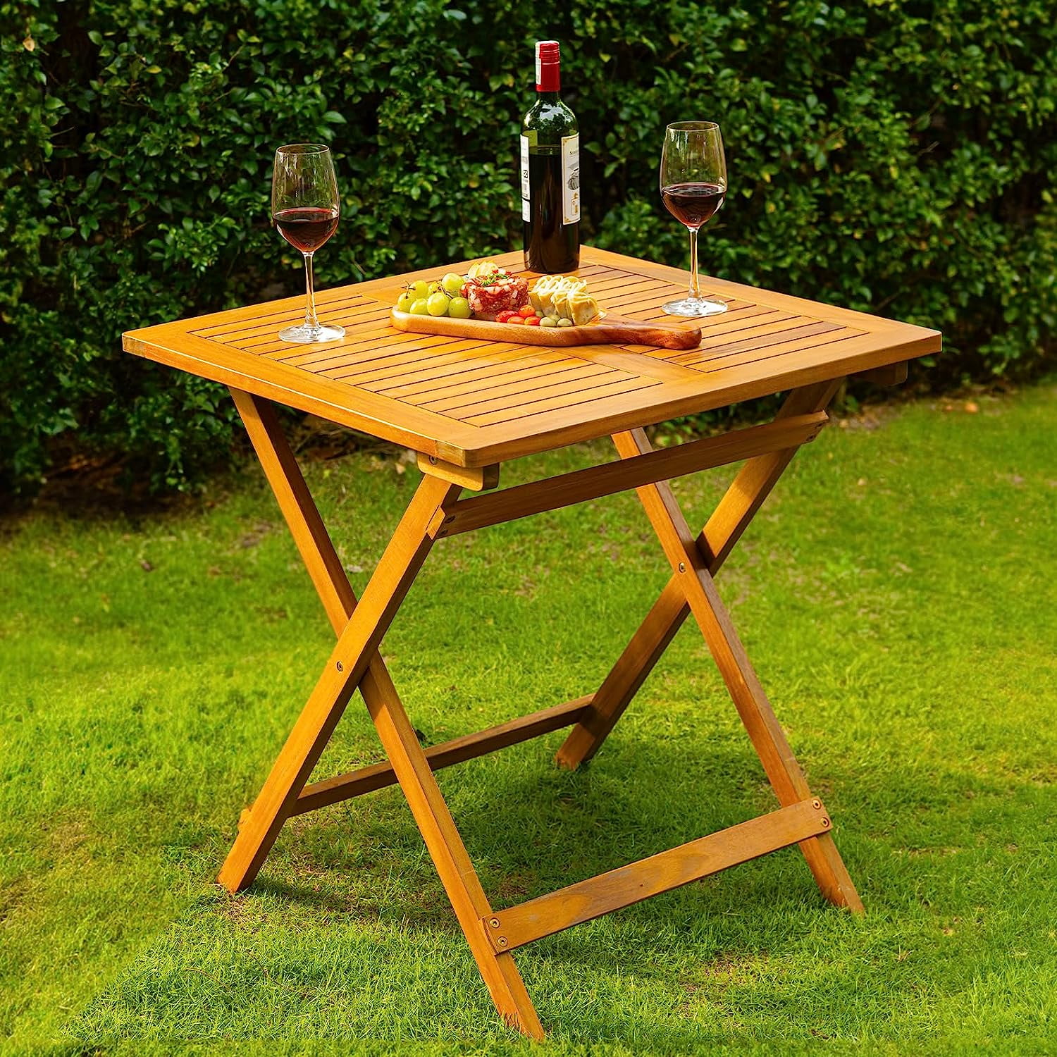 Acacia Wooden Folding Bistro Table Outdoor, 270lbs Heavy Duty - Walmart.com