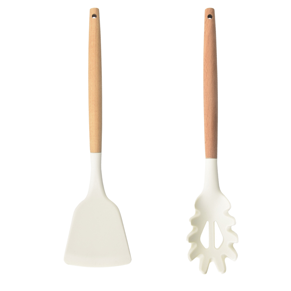 Acacia Wooden Handle Kitchen Tools Silicone Cooking Utensils | Wooden ...