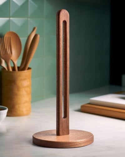 Acacia Wooden Paper Towel Holder Stand for Jumbo Roll - Stylish Kitchen ...