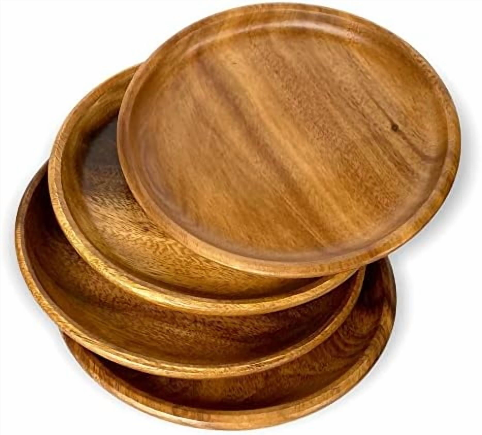 Acacia Wooden Plates – Set of 4, 8” Round Rustic Side Dish & Dessert ...
