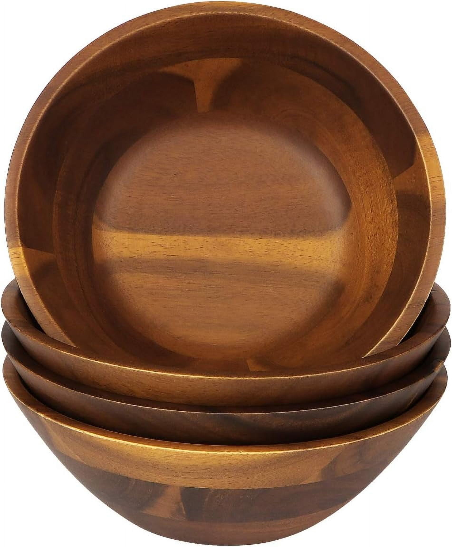 Acacia Wooden Serving Bowls, 7 Inch Set of 4 for Salad, Soup, Noodle ...