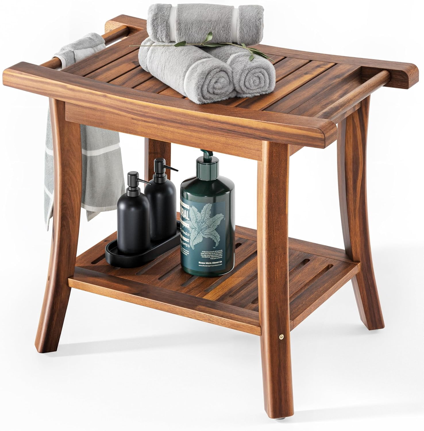 Acacia Wooden Shower Bench Seat – Shower Stool for Inside Shower with ...