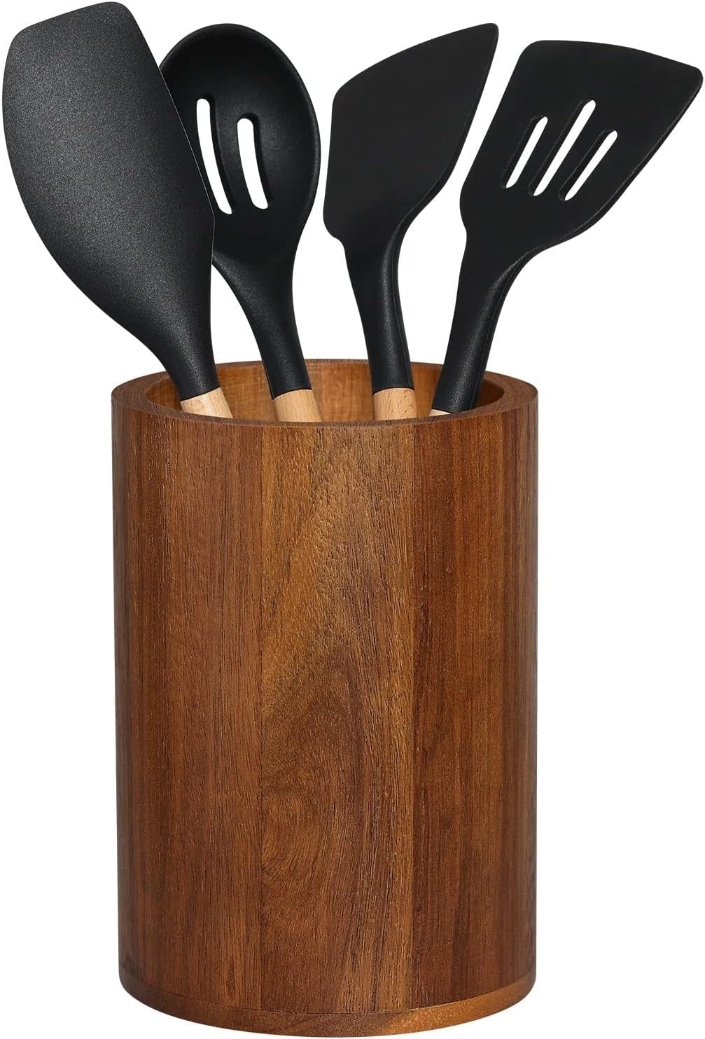 Acacia wood Utensil Holder for Kitchen Counter Decor, Flatware ...