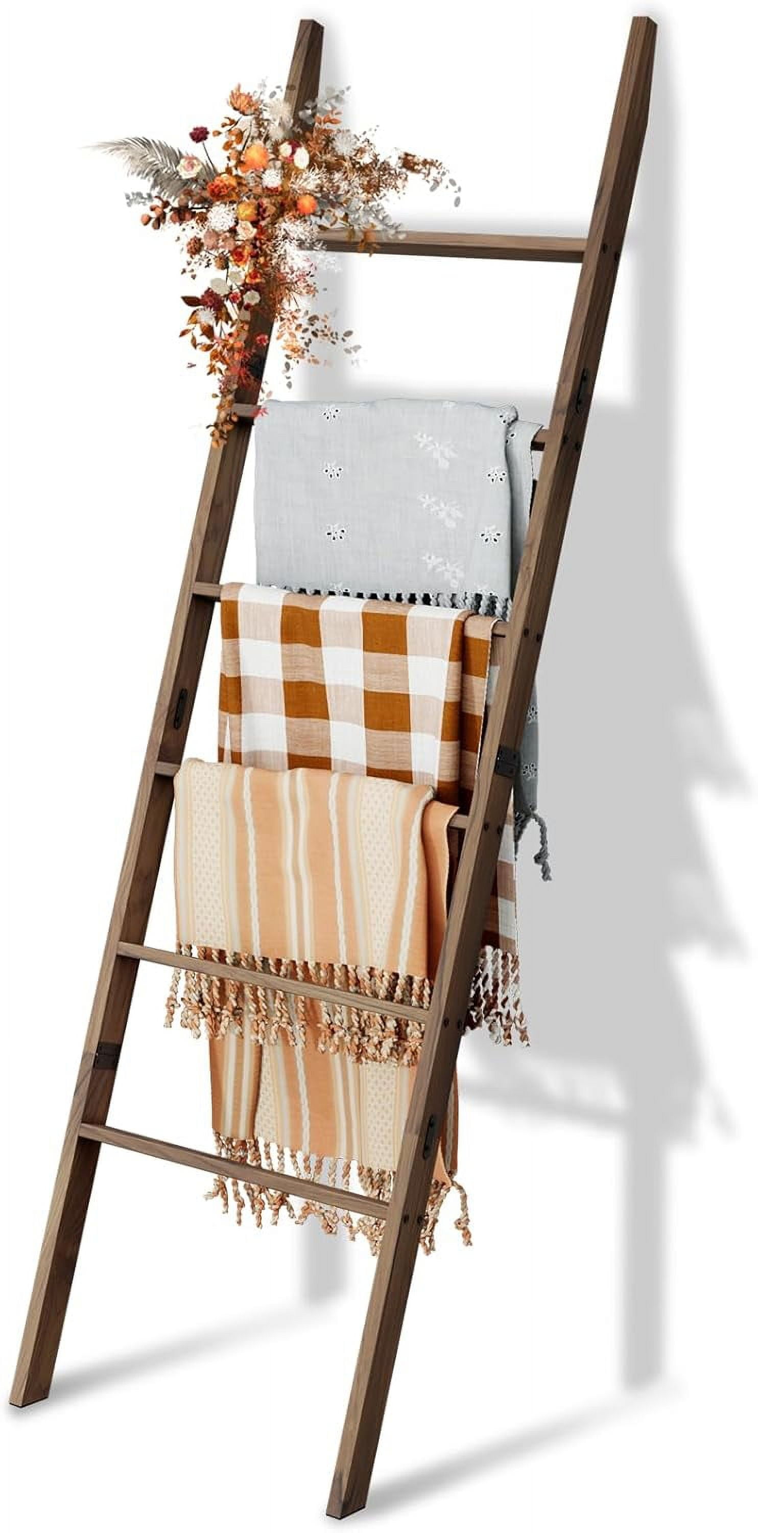 Acacia wood blanket ladder, rustic style towel blanket parabolic ...
