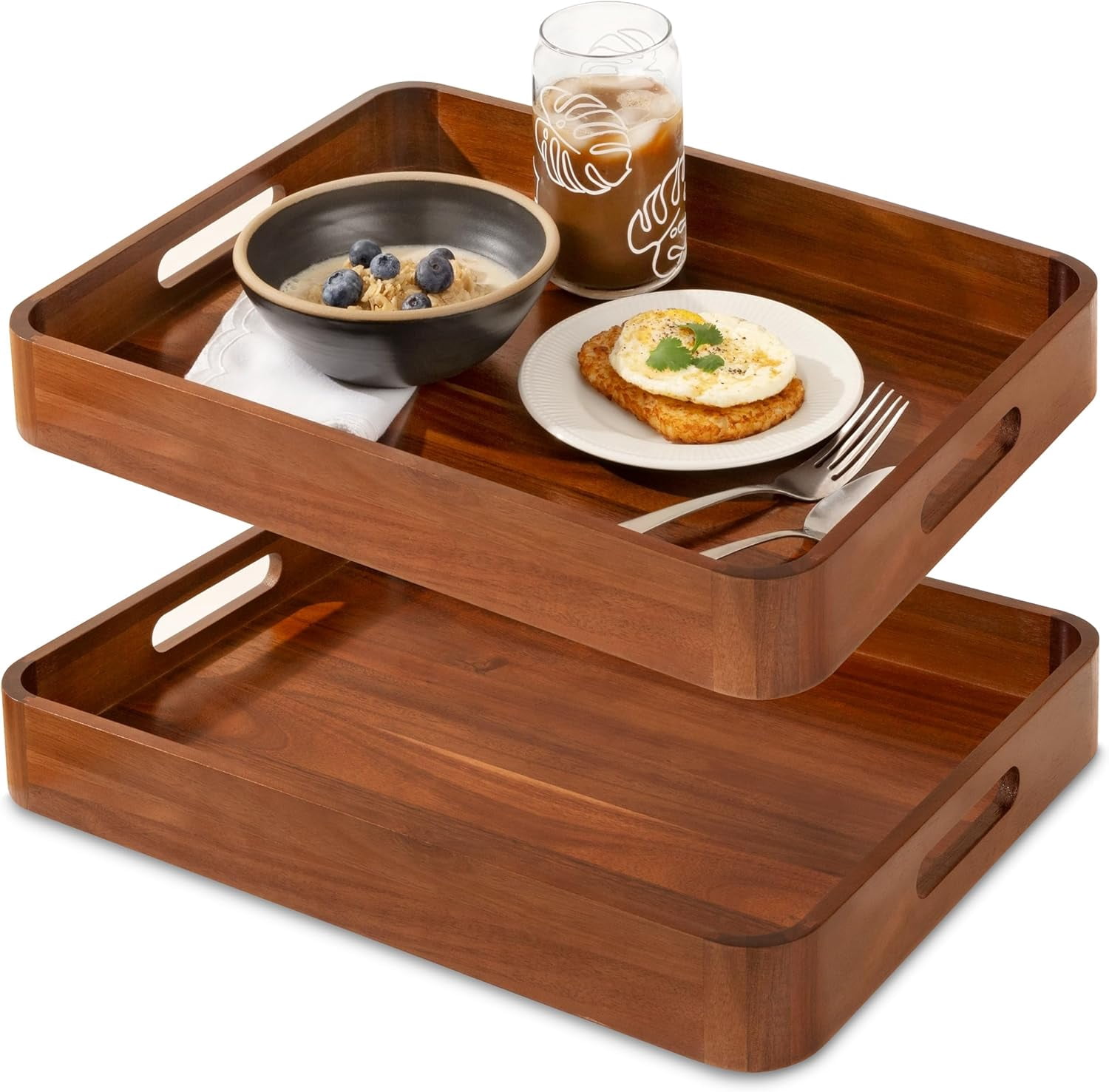 Acacia wooden tray with handle, used to hold plates, appetizers, food ...