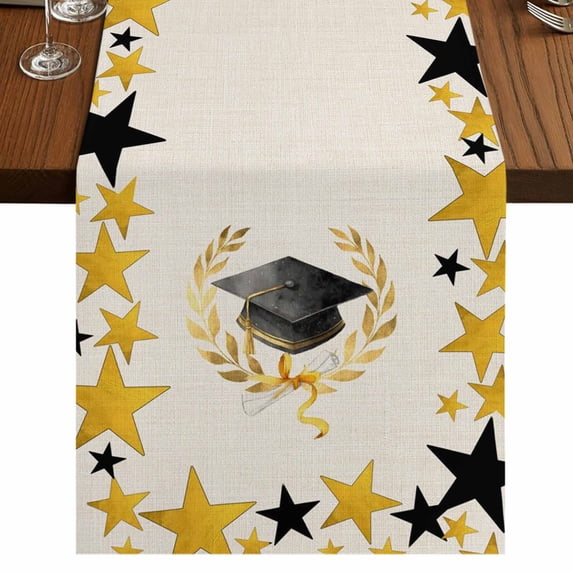 Academic Cap Diploma Burlap Cotton Table Runner 13x120 Inches Long ...