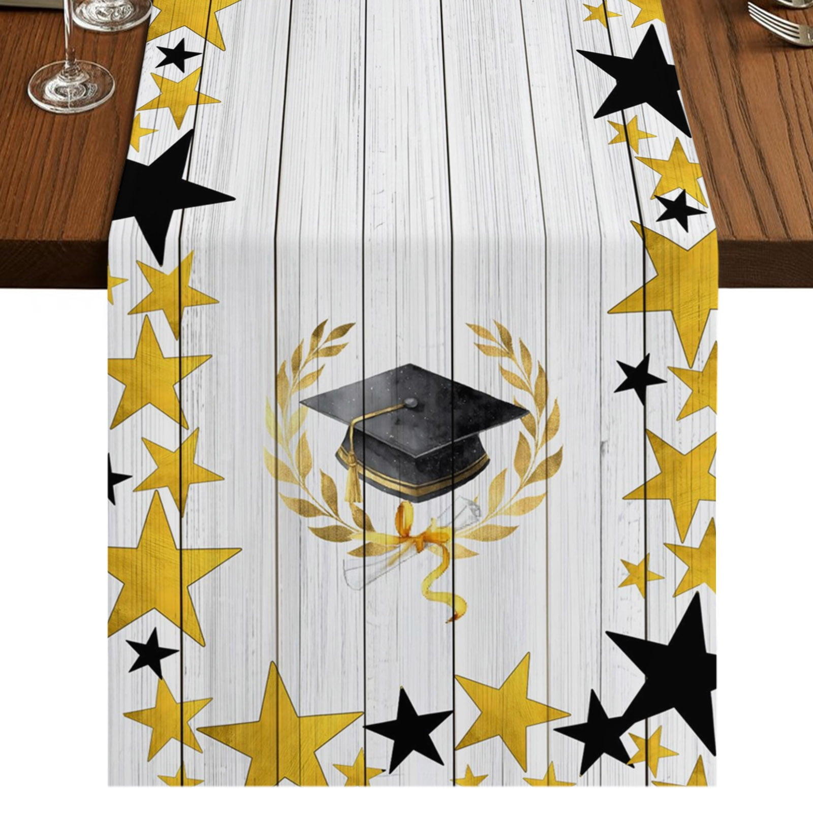 Academic Cap Diploma Burlap Cotton Table Runner 13x90 Inches Long ...