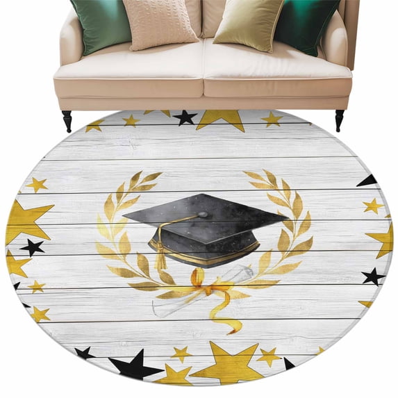 Academic Cap Diploma Round Rug 5ft Washable Circle Kitchen Rugs Non ...