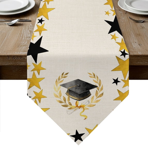 Academic Cap Diploma Table Runner Linen Burlap Table Runner 72 Inches ...