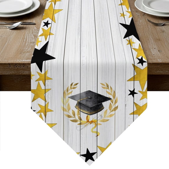 Academic Cap Diploma Table Runner Linen Burlap Table Runner 72 Inches ...