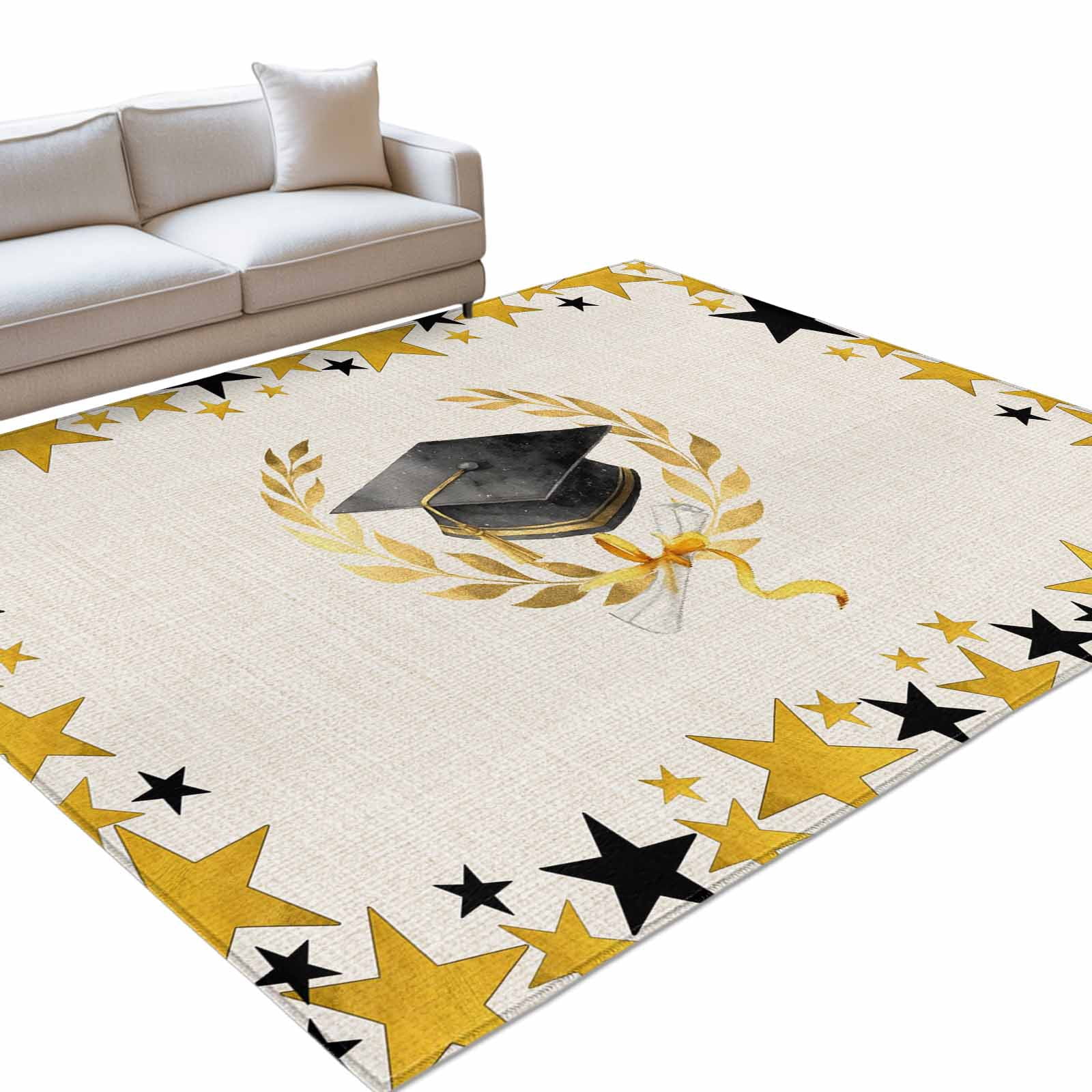 Academic Cap Diploma Washable Rug 5x8 Area Rug for Living Room Bedroom ...