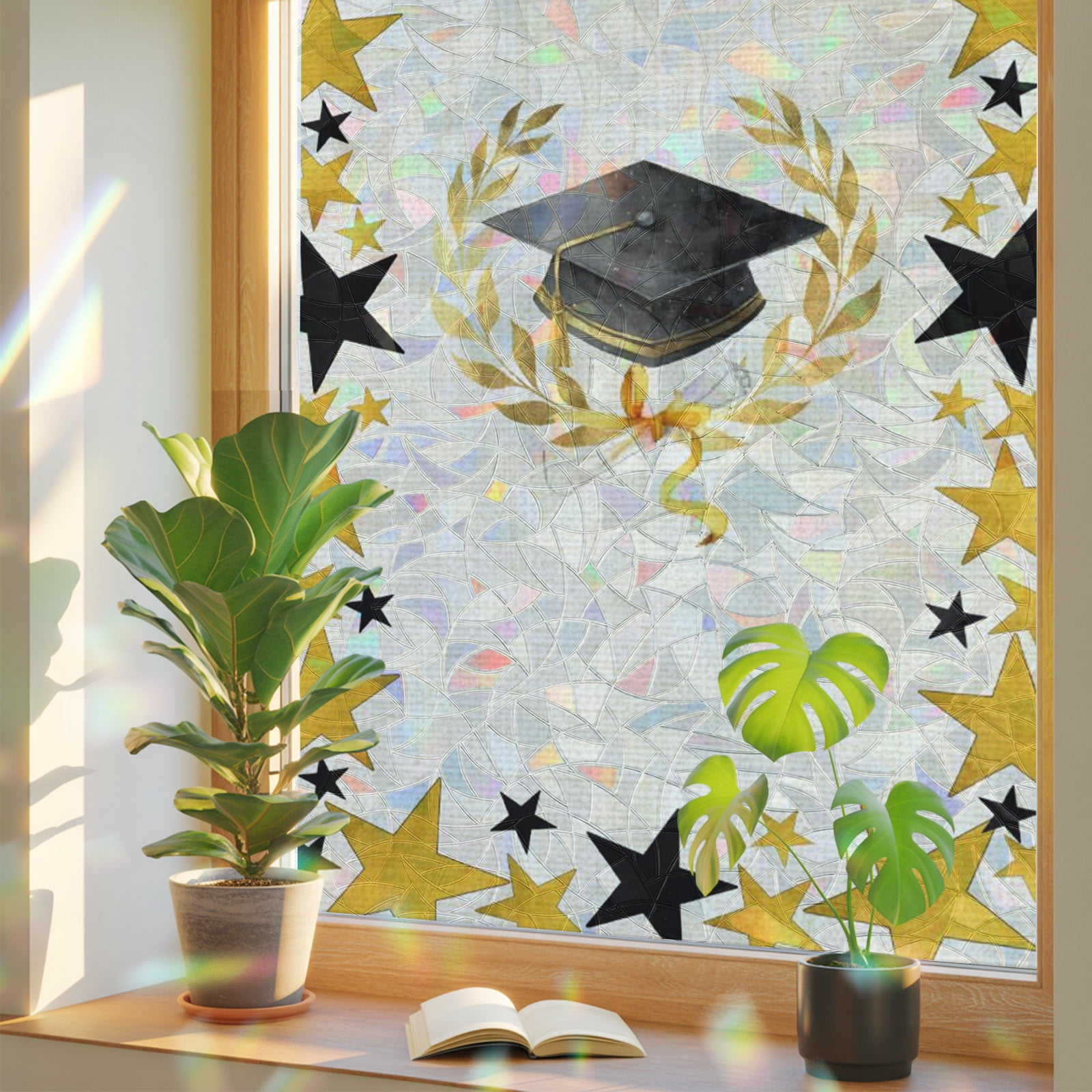 Academic Cap Diploma Window Privacy Film Rainbow Static Cling Stain ...