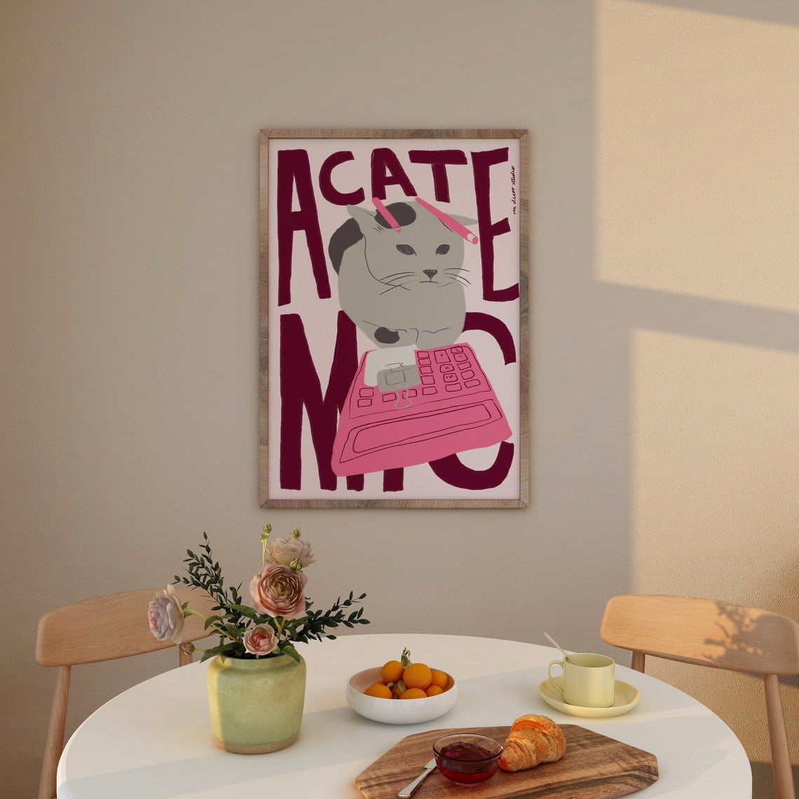 Academic Cat Art Print, Retro Pet Wall Decor, Mid Century Animal ...