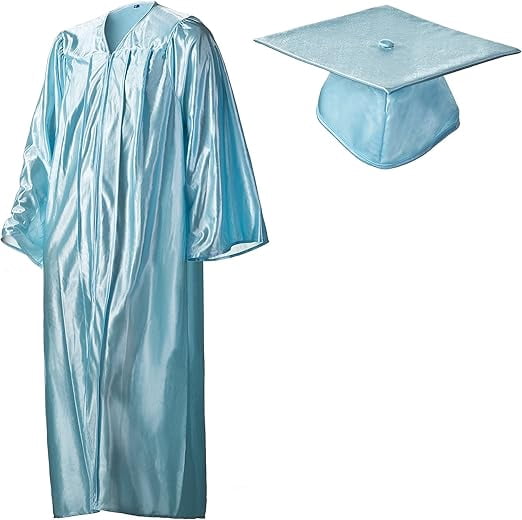 Academic Graduation Cap and Gown Shiny Light Blue in Size 63 (6'6" - 6 ...