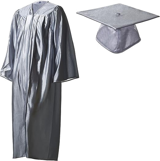 Academic Graduation Cap and Gown Shiny Silver in Size 63 (6'6" - 6'8 ...