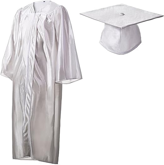 Academic Graduation Cap and Gown Shiny White in Size 48 (5'3" - 5'5 ...