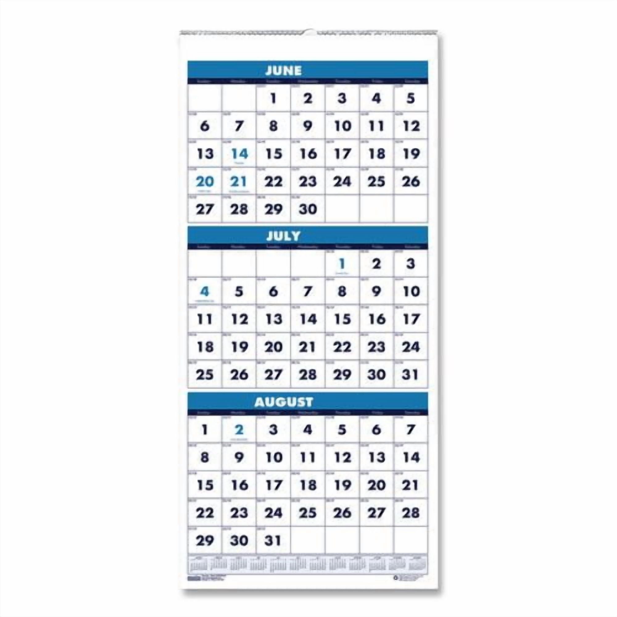 Academic Year Recycled Three-Month Format Wall Calendar, Vertical: 8 x ...
