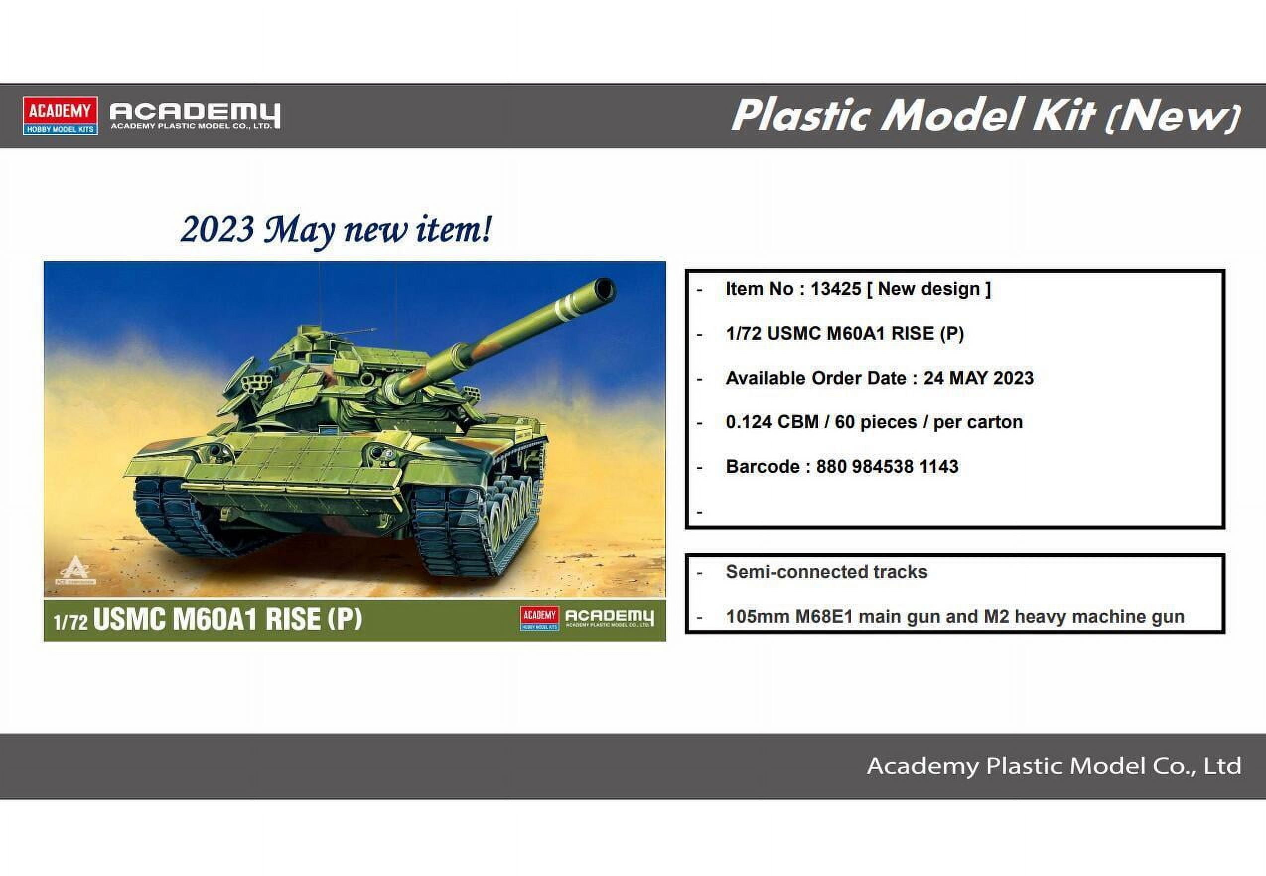 Academy 13425 1/72 Scale USMC M60A1 RISE (P) Plastic Model Kit ...