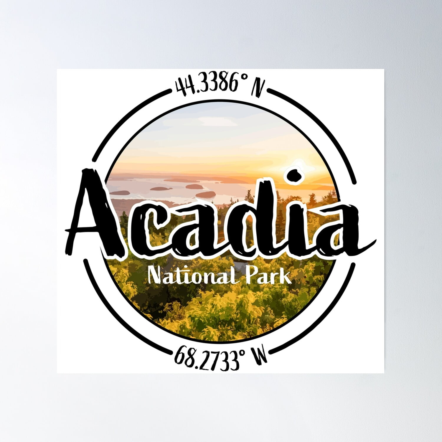Acadia Design With Latitude And Longitude Poster Wall Art, Modern Wall ...