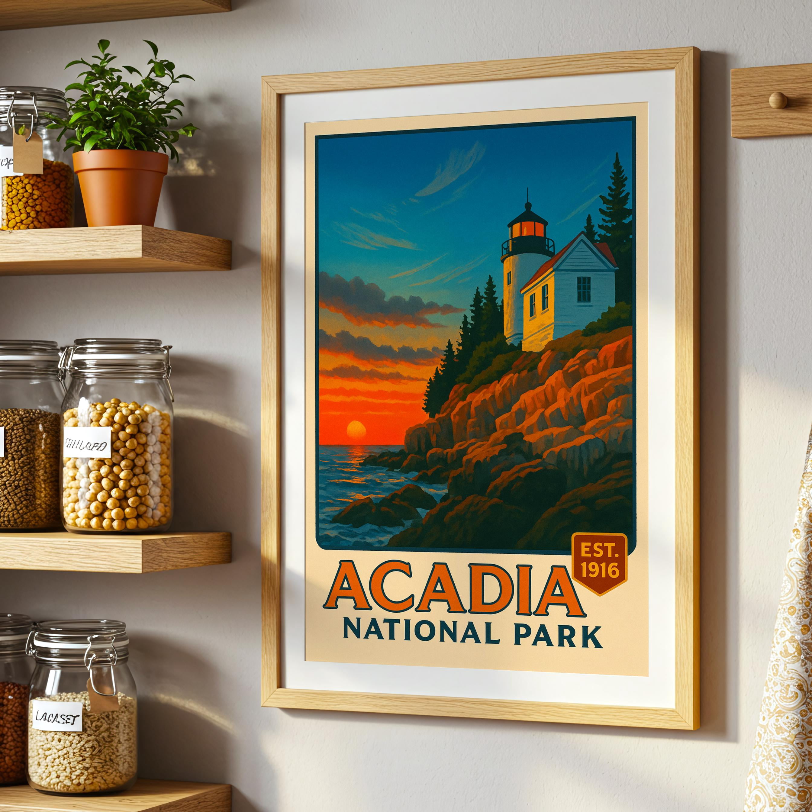 Acadia National Park Art Print, Coastal Maine Landscape Poster Vintage ...