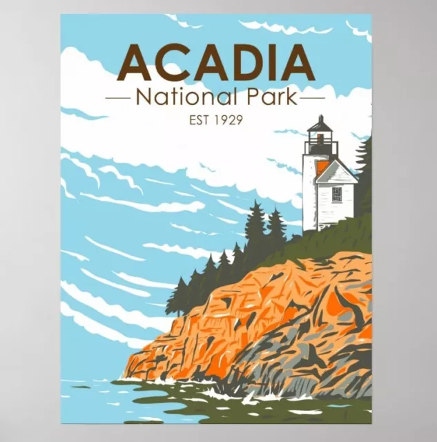 Acadia National Park Bar Harbor Lighthouse Maine Poster NO FRAMED ...