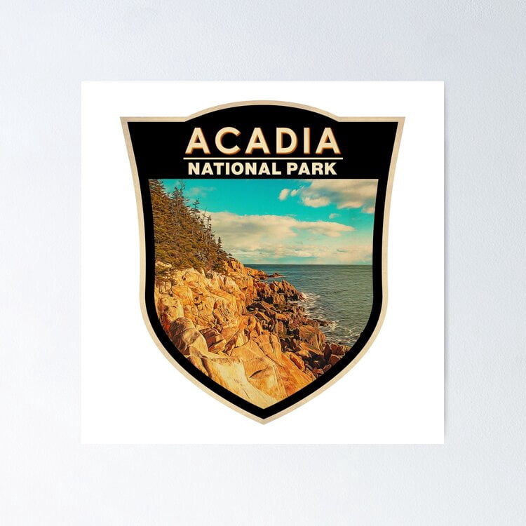 Acadia National Park Bar Harbor Maine Watercolor Badge UNFRAMED Poster ...