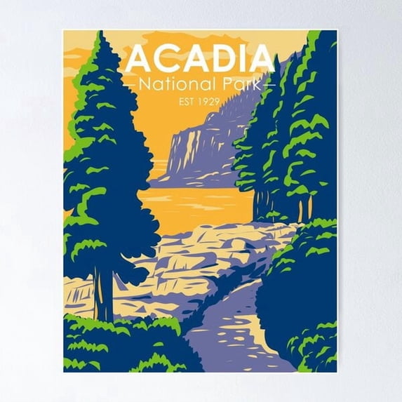 Acadia National Park Bar Harbor Ocean Path Vintage Poster, Poster Home ...