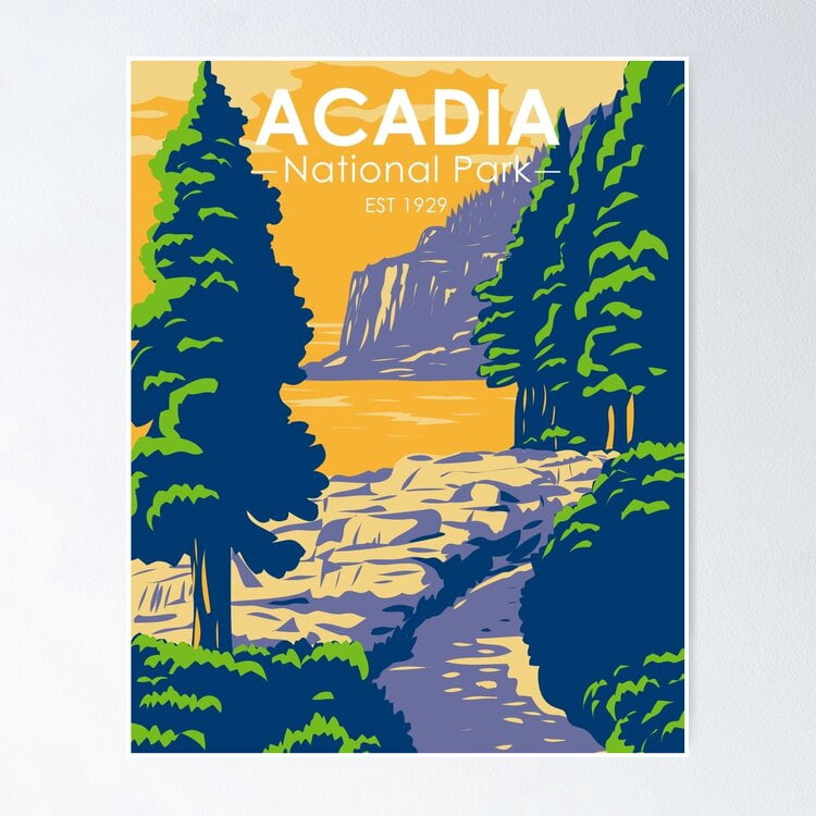 Acadia National Park Bar Harbor Ocean Path Vintage UNFRAMED Poster ...