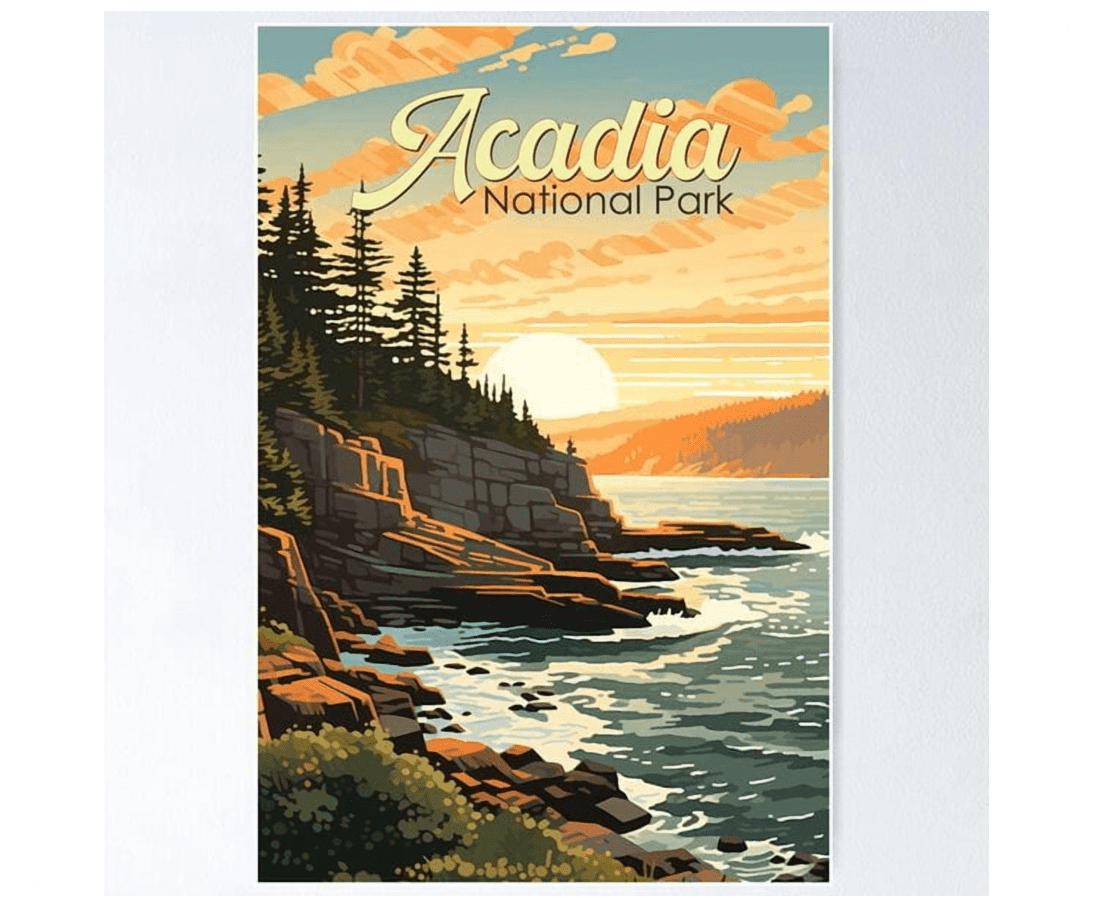 Acadia National Park Illustration Retro Poster Home Decor Office Wall ...