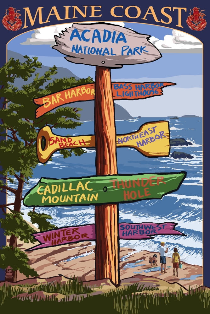 Acadia National Park, Maine, Destinations Sign (16x24 Giclee Gallery ...