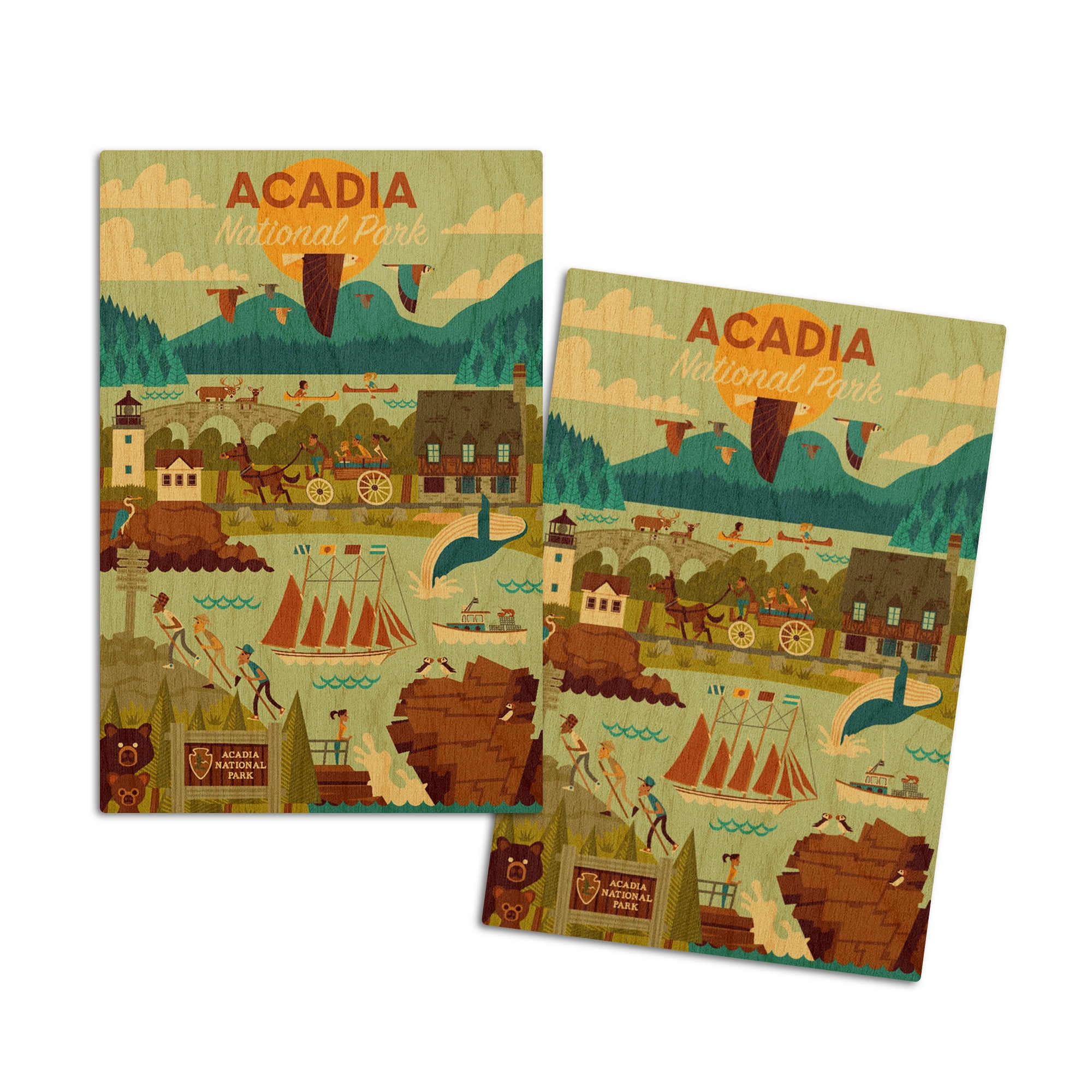 Acadia National Park, Maine, Geometric National Park Series (4x6 Birch Wood Postcards, 2-Pack ...