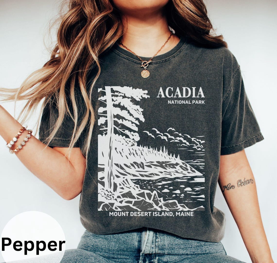 Acadia National Park Maine Hiking Tee Nature Wanderlust Graphic T-Shirt ...