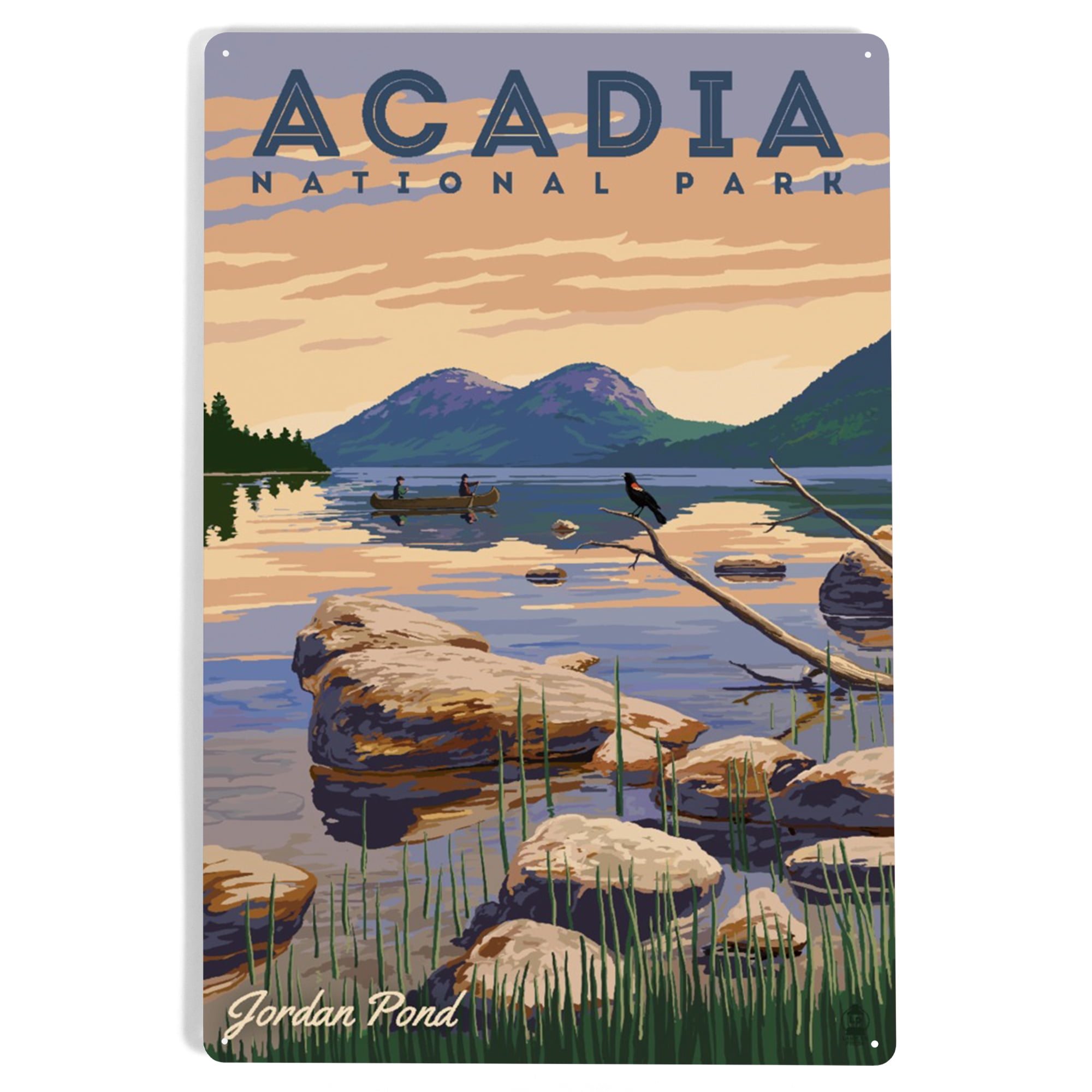 Acadia National Park, Maine, Jordan Pond Illustration (12x18 Aluminum ...