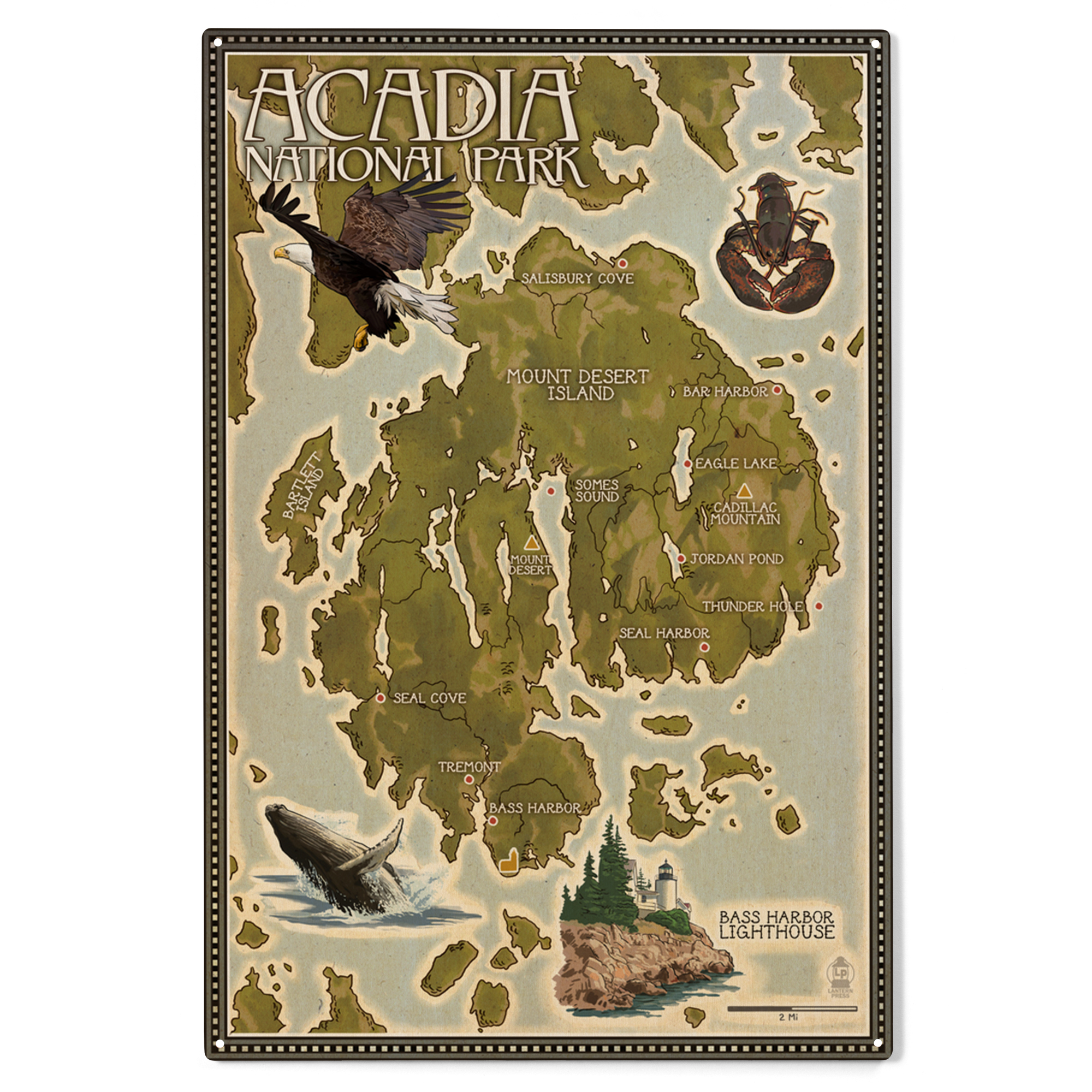 Acadia National Park, Maine, Map Birch Wood Wall Sign (10x15 Rustic ...