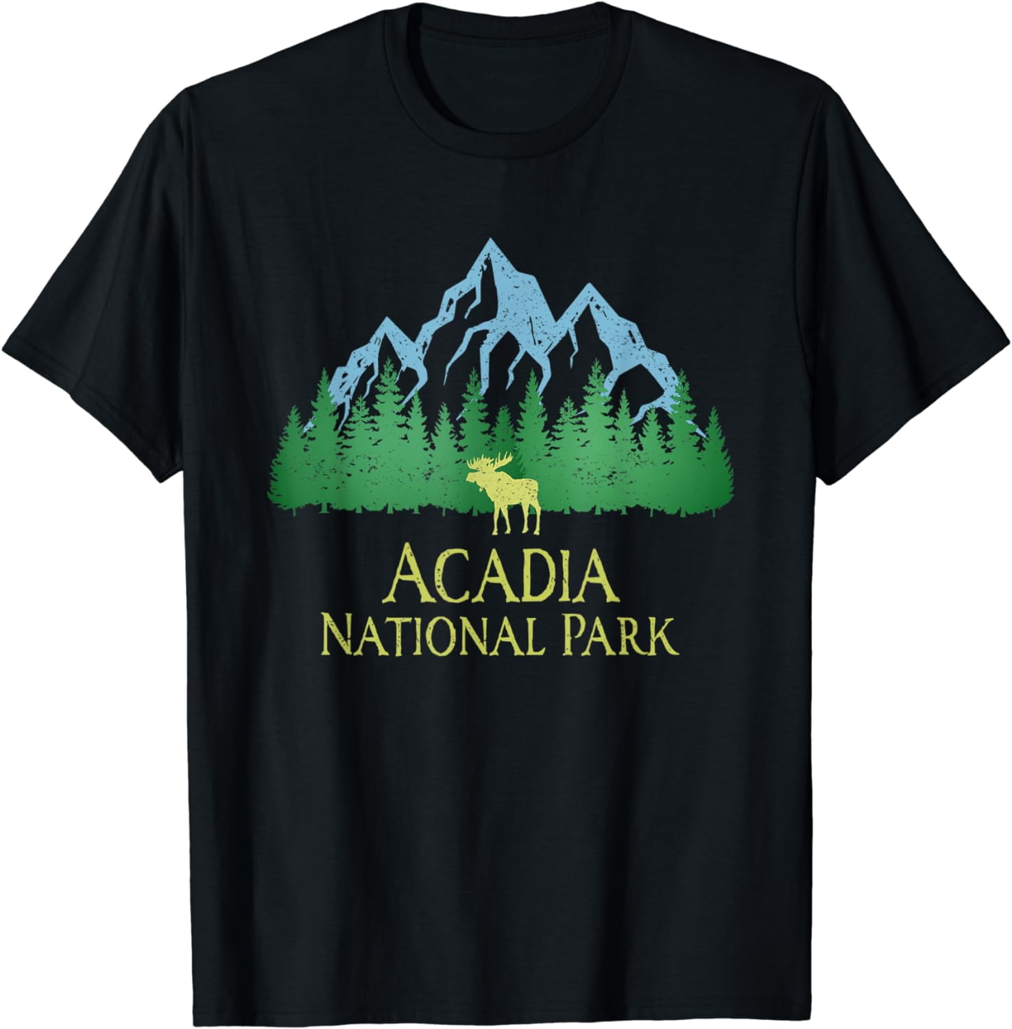 Acadia National Park Maine Mountain Trees Silhouette Moose T-Shirt ...