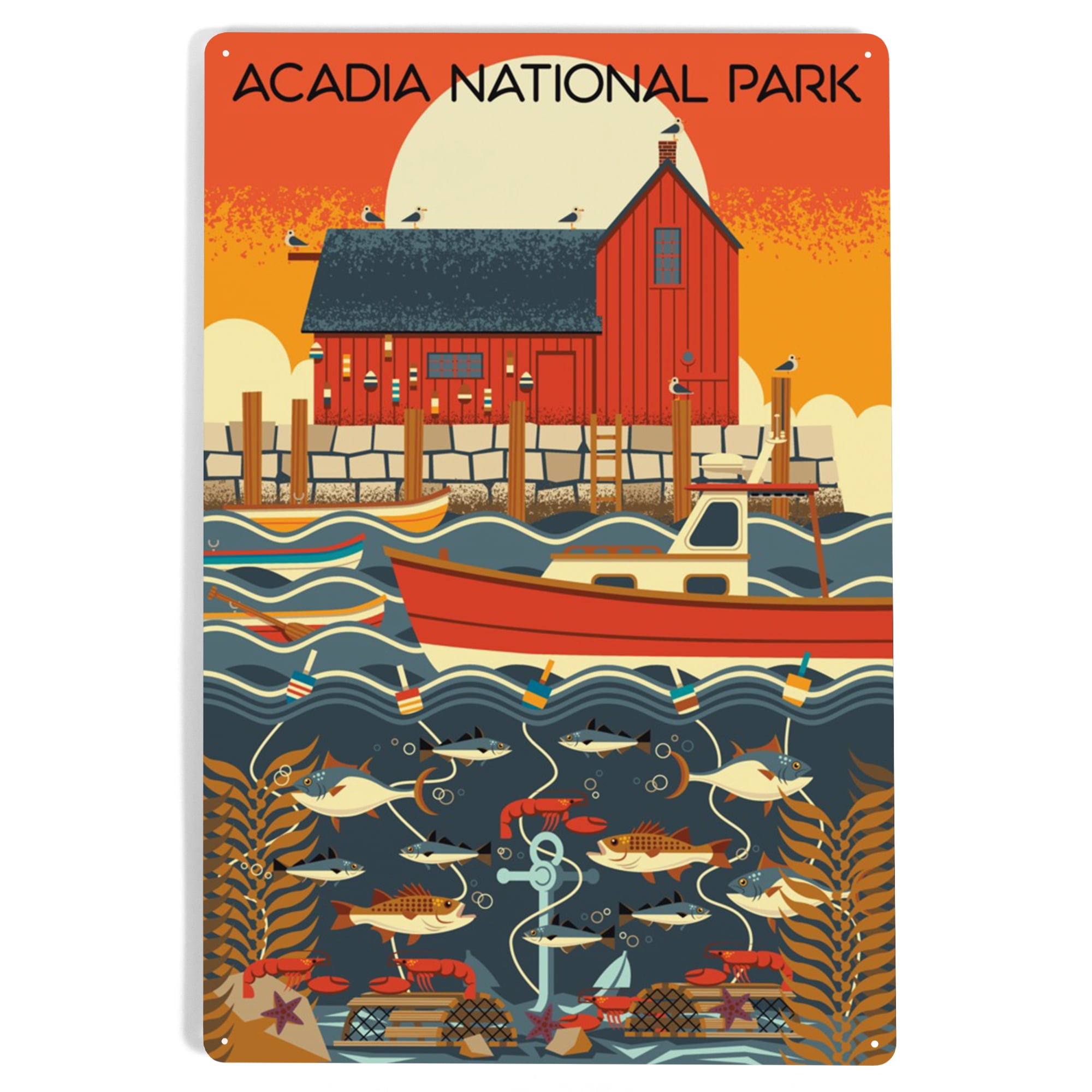 Acadia National Park, Maine, Nautical Geometric (12x18 Aluminum Art ...