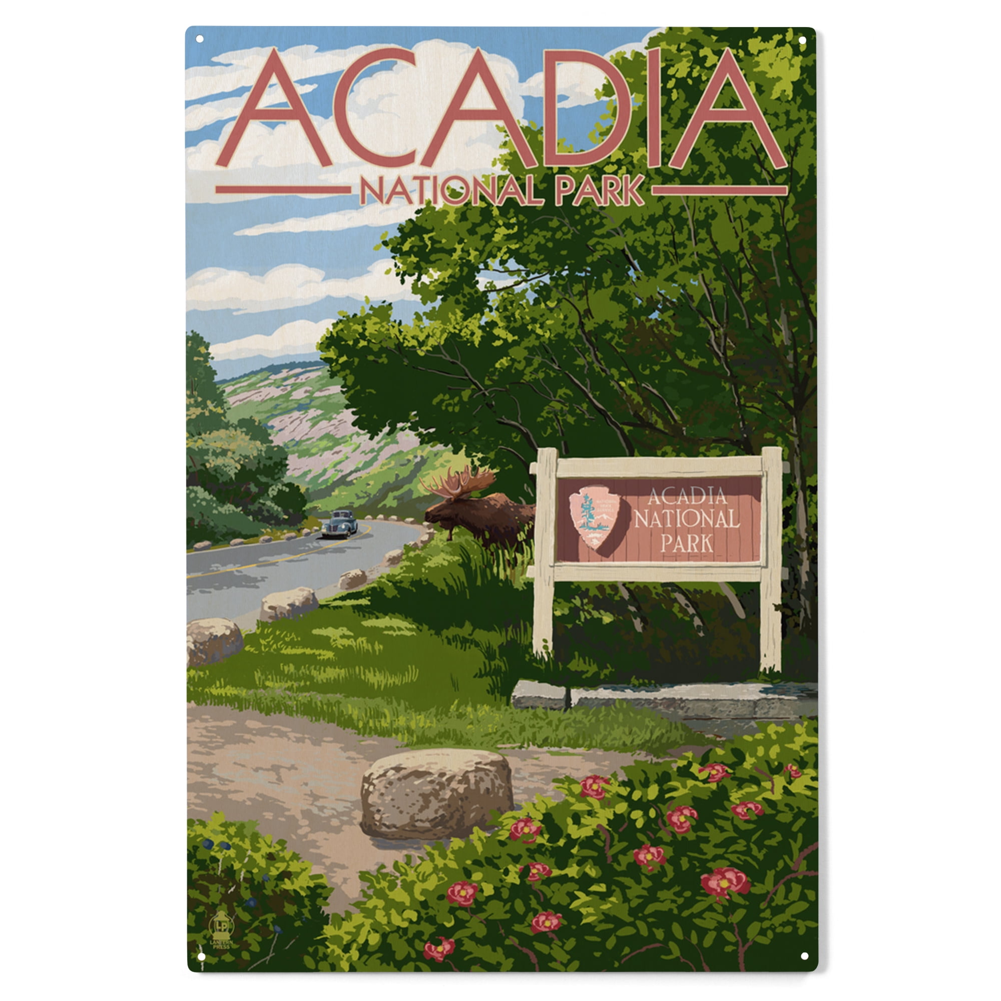 Acadia National Park, Maine, Park Entrance Sign and Moose Birch Wood ...