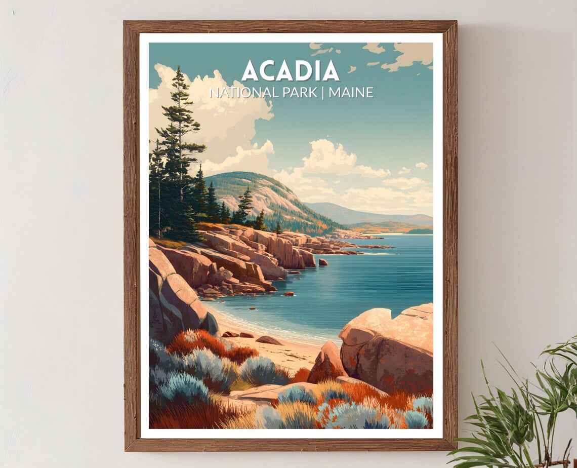 Acadia National Park Maine Retro Travel Mid Century Modern Vintage ...