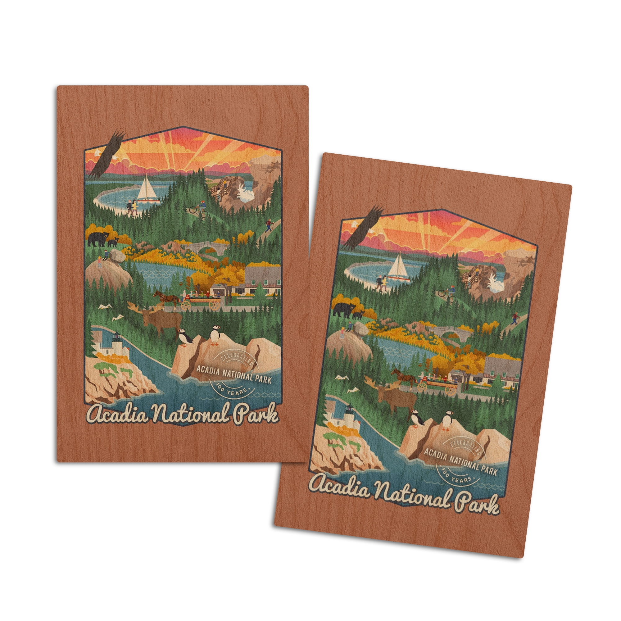 Acadia National Park, Maine, Retro View, Centennial Rubber Stamp ...