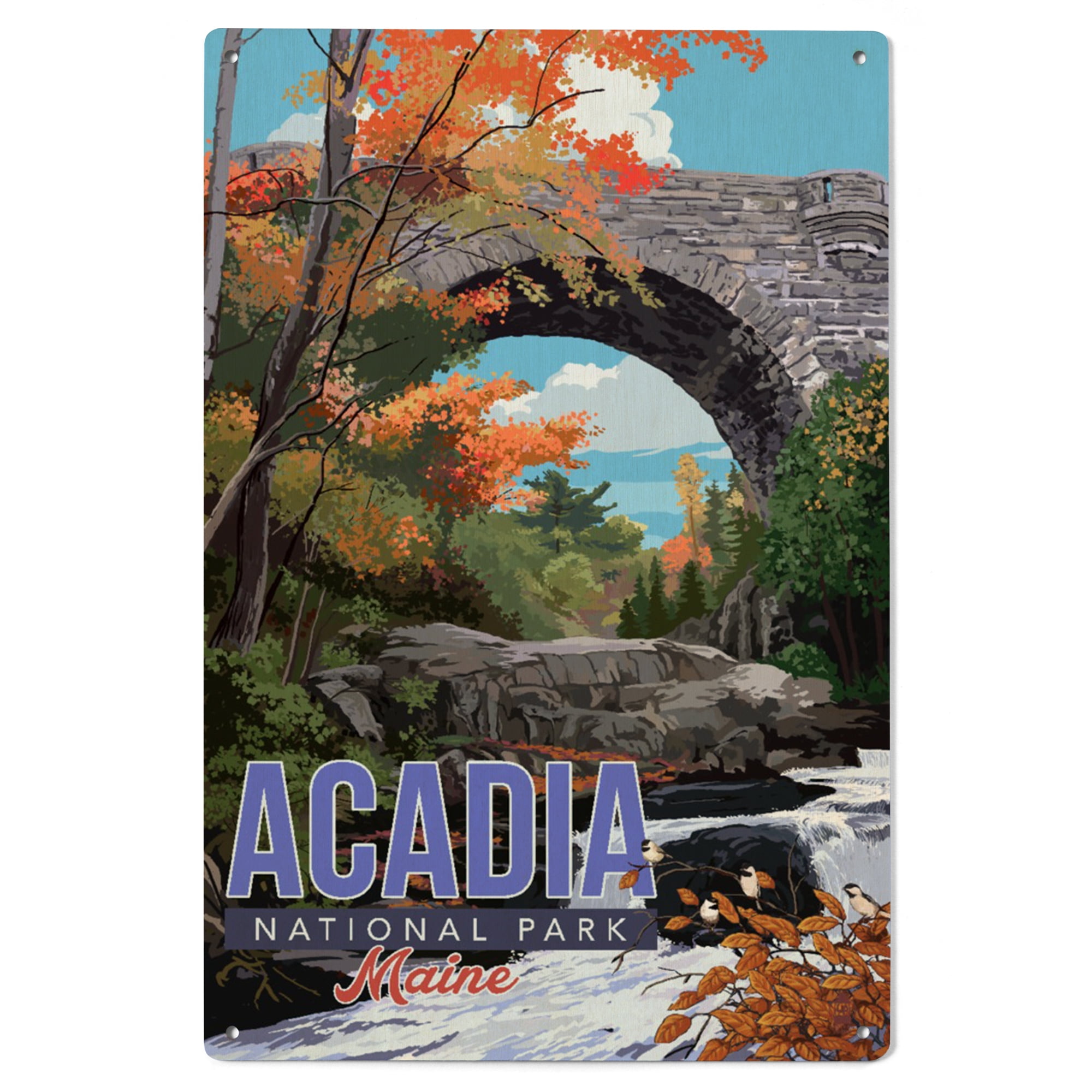 Acadia National Park, Maine, Stone Bridge Illustration Birch Wood Wall ...
