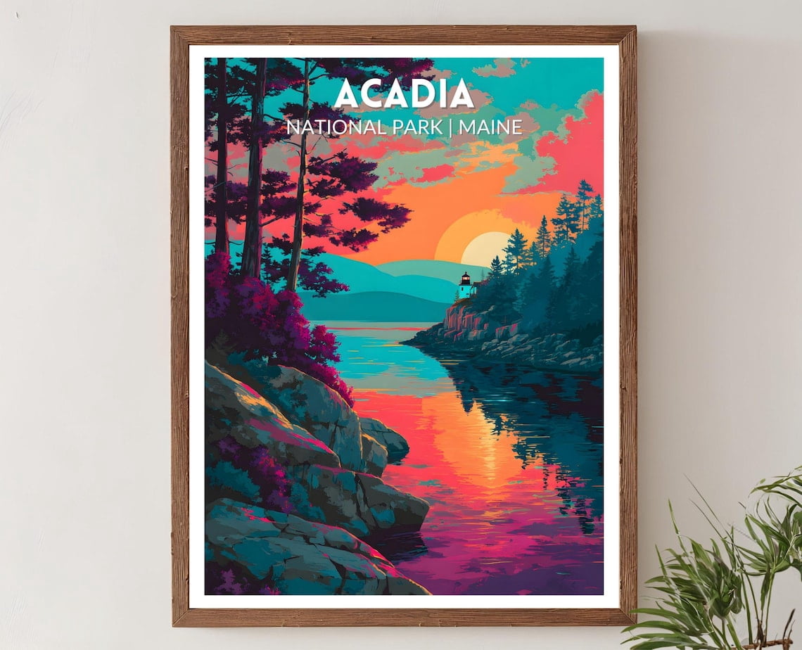Acadia National Park Maine Vibrant Travel Retro Futuristic Colorful ...