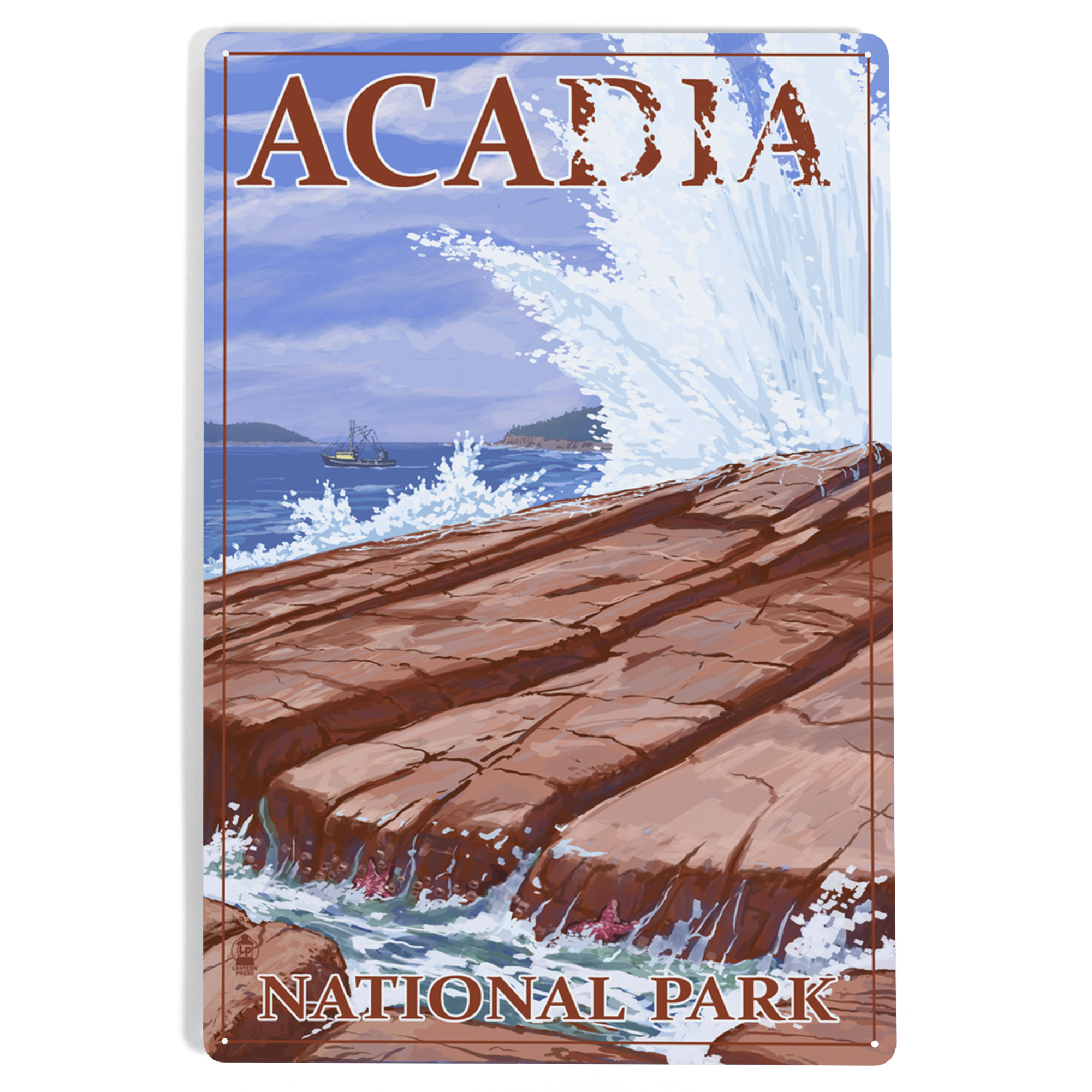 Acadia National Park, Maine, Waves and Boat (12x18 Aluminum Art, Indoor ...