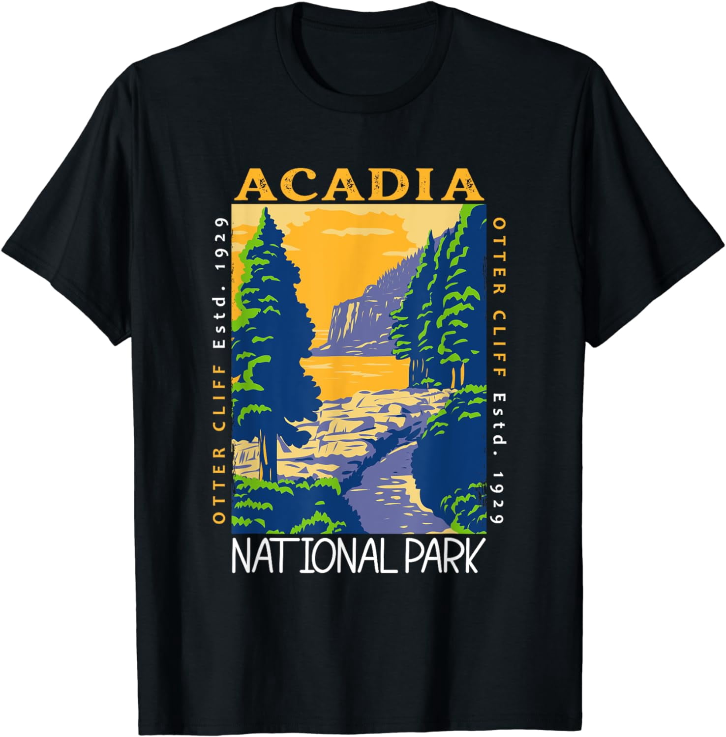 Acadia National Park Otter Cliff Maine Vintage Distressed T-Shirt ...