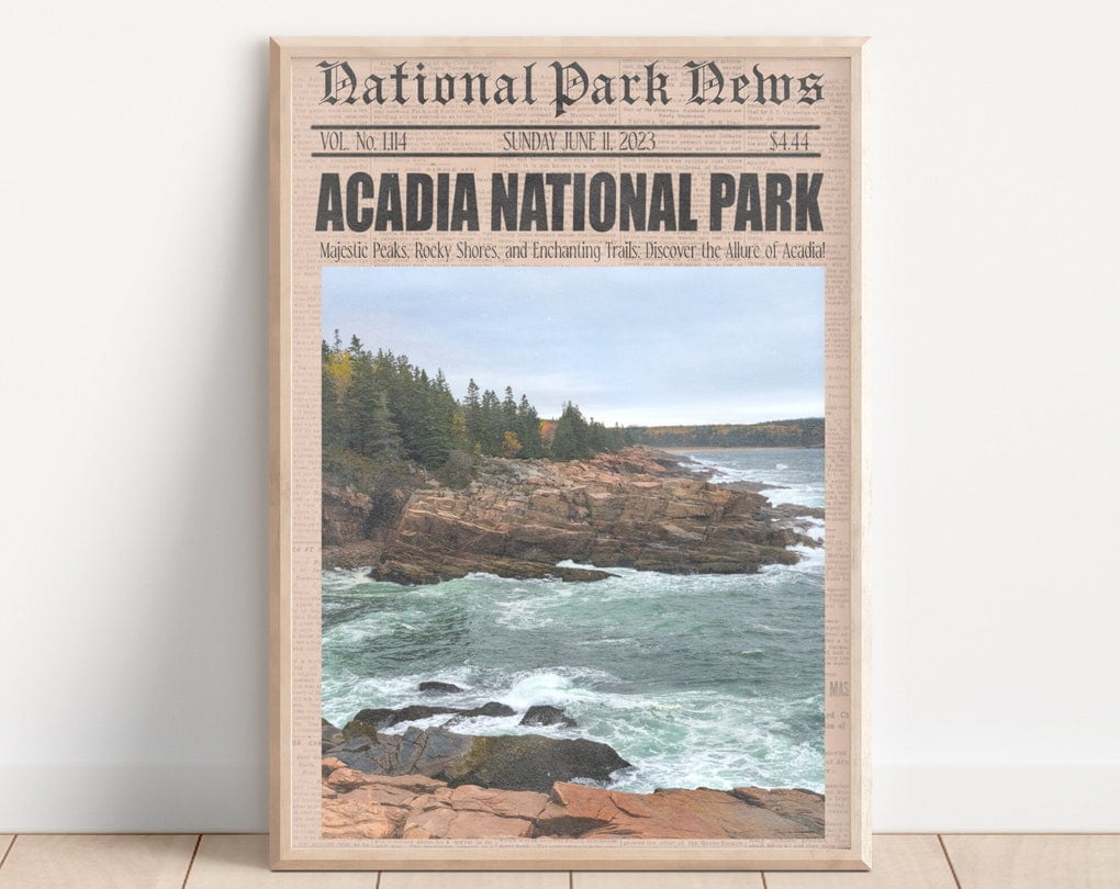 Acadia National Park Poster Nature Wall Art Trendy Newspaper Print ...